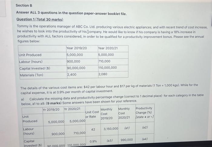 Section B Answer ALL 3 questions in the question | Chegg.com