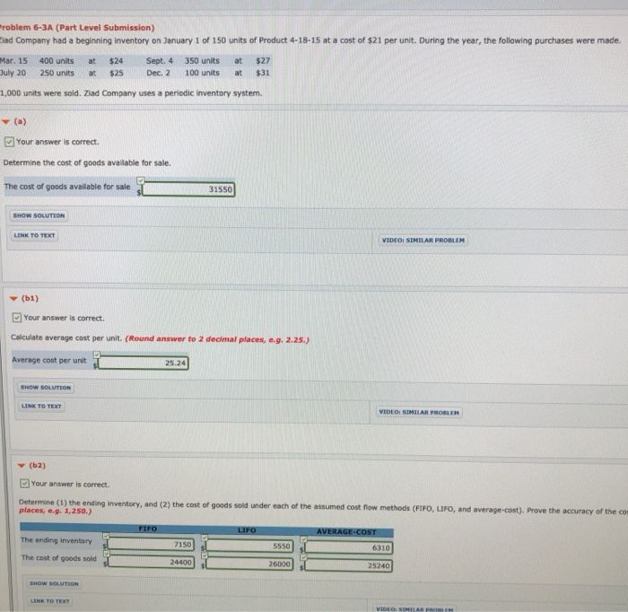Solved Problem 6-3A (Part Level Submission) Ciad Company had | Chegg.com