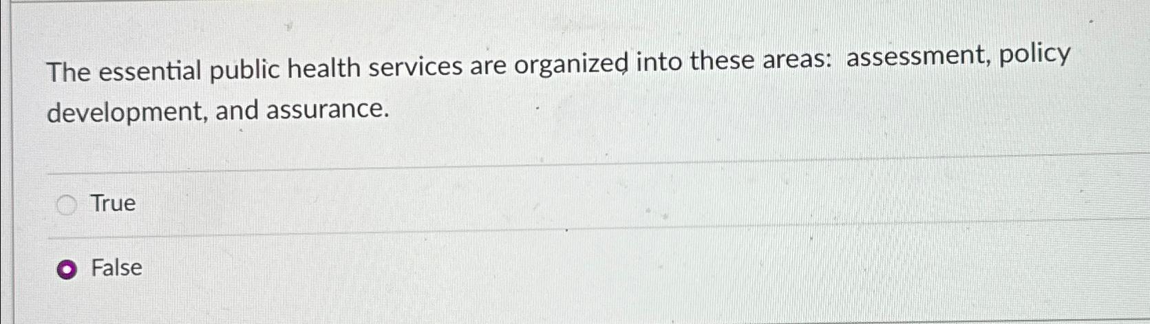 Solved The essential public health services are organized | Chegg.com