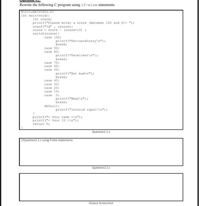 Solved Rewrite the following C program using if-else | Chegg.com