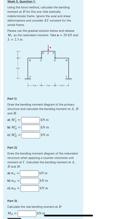 Solved Week 5, Question 1: Using the force method, calculate | Chegg.com