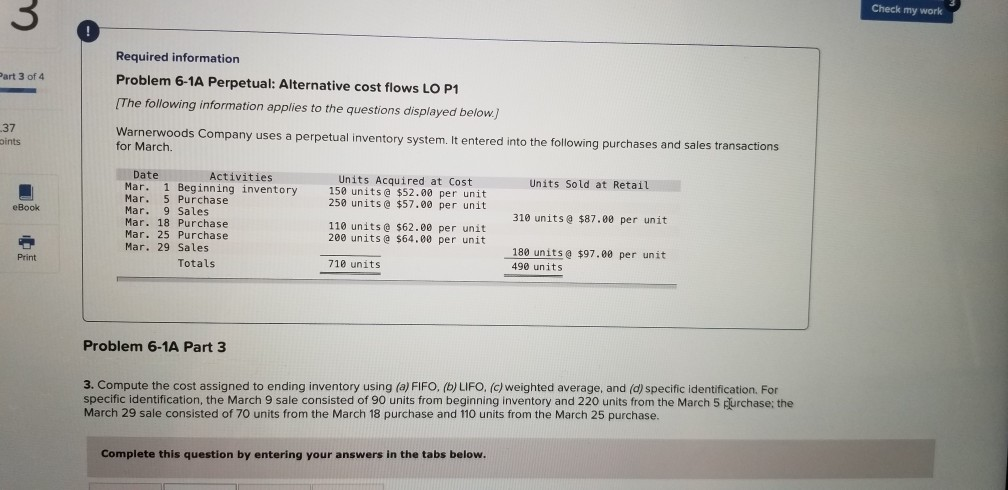 Solved Check my work Part 3 of 4 Required information | Chegg.com