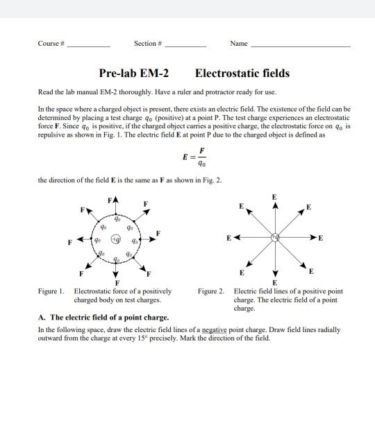 Solved Course # Section # Name Pre-lab EM-2 Electrostatic | Chegg.com