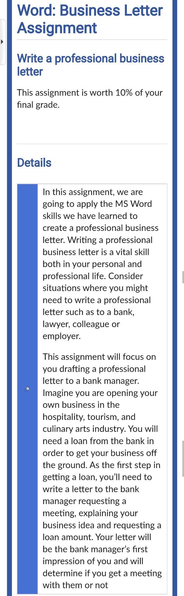 Solved Word: Business Letter Assignment Write a professional | Chegg.com