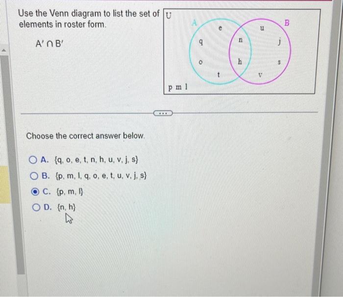 Solved Use the Venn diagram to list the set of elements in | Chegg.com