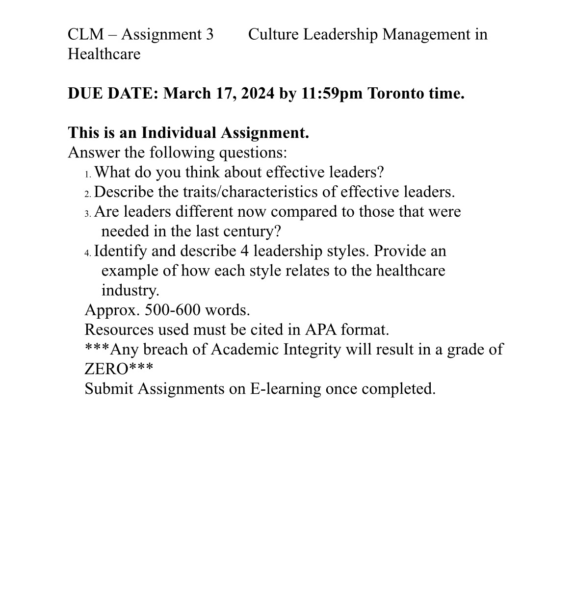 Solved CLM - ﻿Assignment 3Culture Leadership Management | Chegg.com