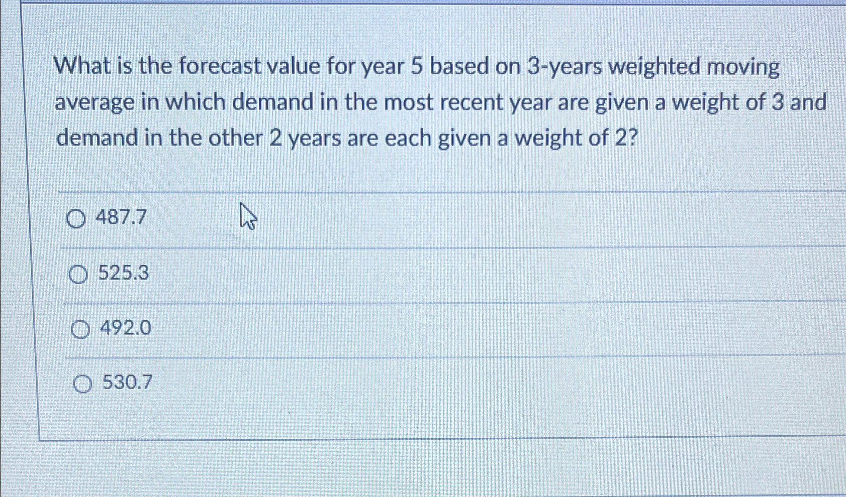 Solved What is the forecast value for year 5 ﻿based on | Chegg.com