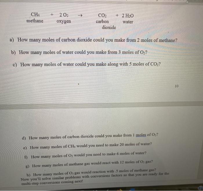 Solved + CHA methane 202 oxygen CO2 + 2 H20 carbon water | Chegg.com