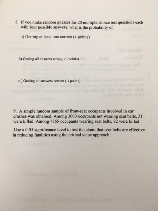 Solved 8. If you make random guesses for 20 multiple choice | Chegg.com