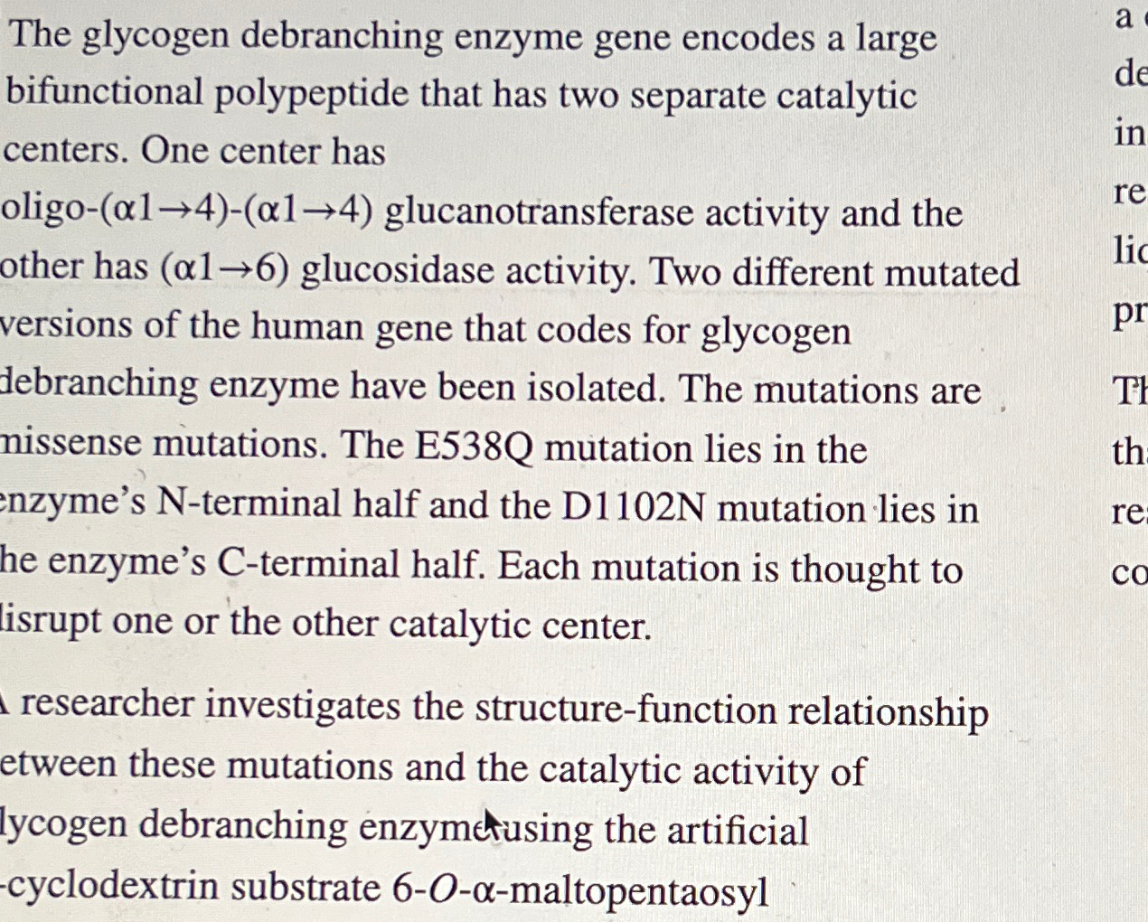 Solved The glycogen debranching enzyme gene encodes a large | Chegg.com