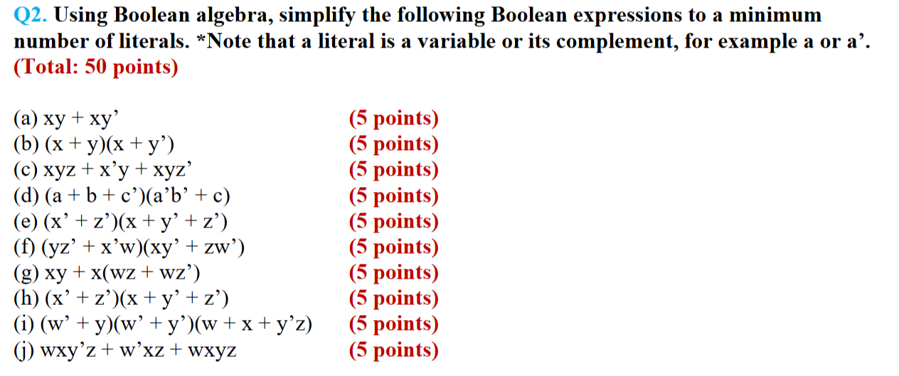 Solved Q2. ﻿Using Boolean algebra, simplify the following | Chegg.com