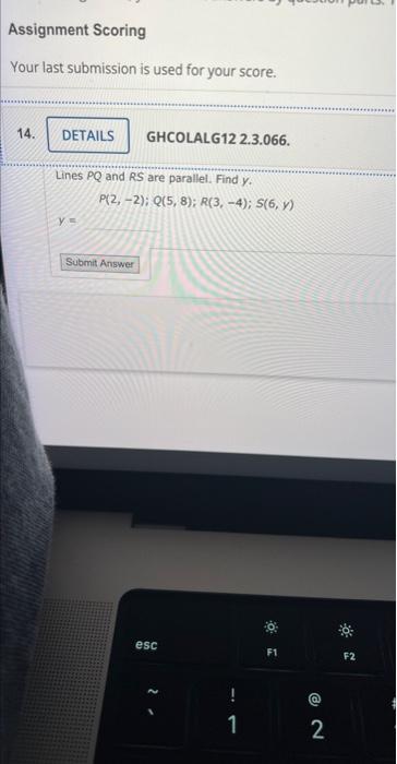 Solved Lines PQ and RS are parallel. Find y. P(2,-2); | Chegg.com