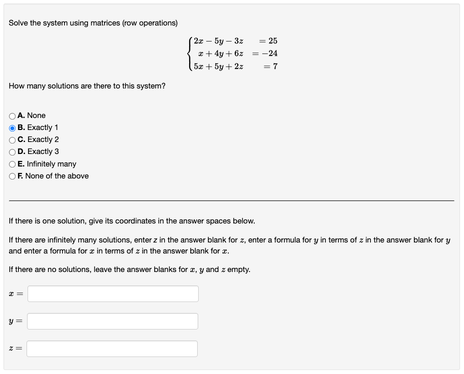 Solve the system using matrices (row | Chegg.com