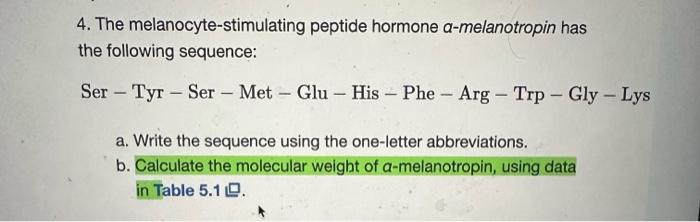 Solved 4. The melanocyte-stimulating peptide hormone | Chegg.com