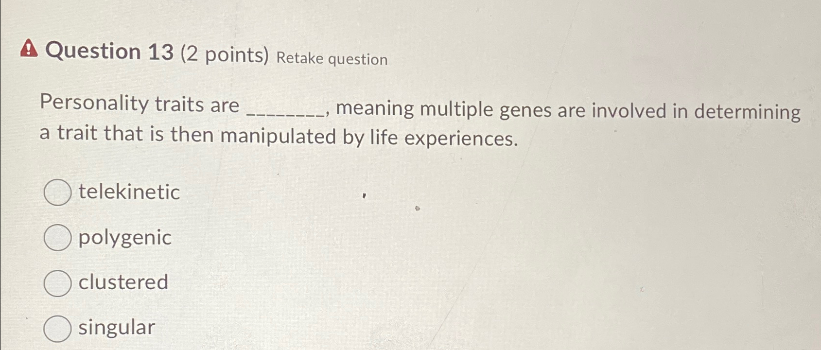 Solved Question 13 (2 ﻿points) ﻿Retake questionPersonality | Chegg.com