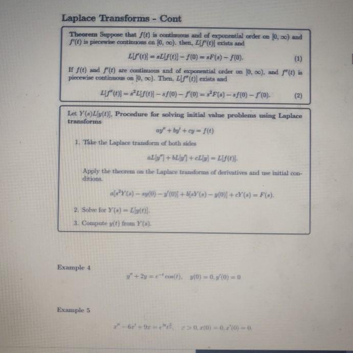 Solved Laplace Transforms - Cont Theorem Suppose that this | Chegg.com