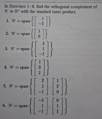 In Exercises 1-8, ﻿find the orthogonal complement of | Chegg.com