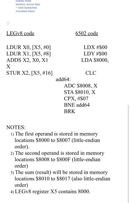 Solved 11. Compare the LEGv8 and the 6502 (25 pts.) Assume | Chegg.com