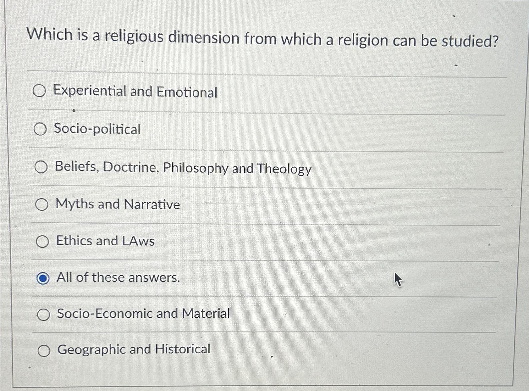 Solved Which is a religious dimension from which a religion | Chegg.com