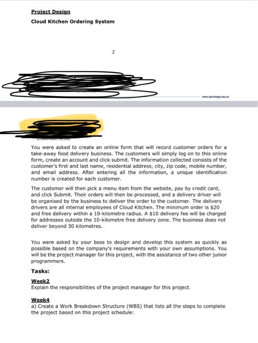 Solved Project Design Cloud Kitchen Ordering System 2 You | Chegg.com