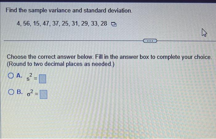 Solved Find the sample variance and standard deviation. | Chegg.com