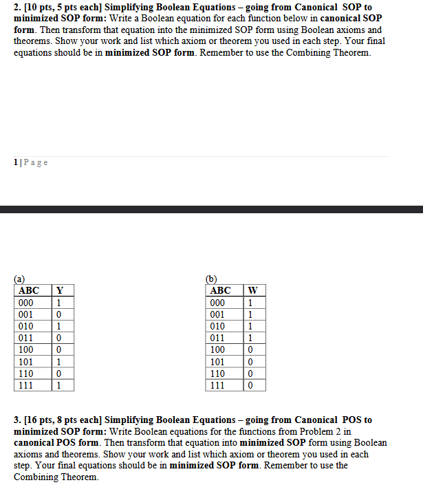 Solved 2. [10 ﻿pts, 5 ﻿pts each] ﻿Simplifying Boolean | Chegg.com