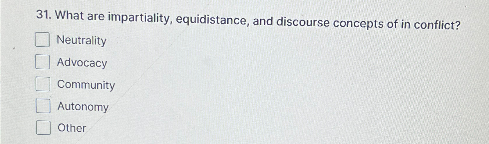 Solved What are impartiality, equidistance, and discourse | Chegg.com