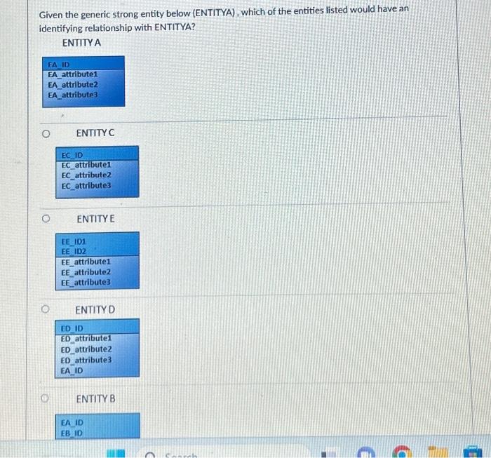 Solved Given the generic strong entity below (ENTITYA), | Chegg.com