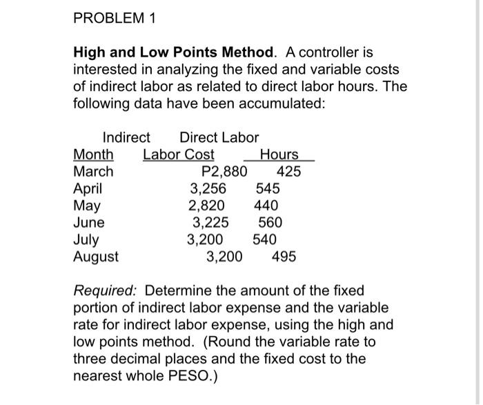 Solved High and Low Points Method. A controller is | Chegg.com