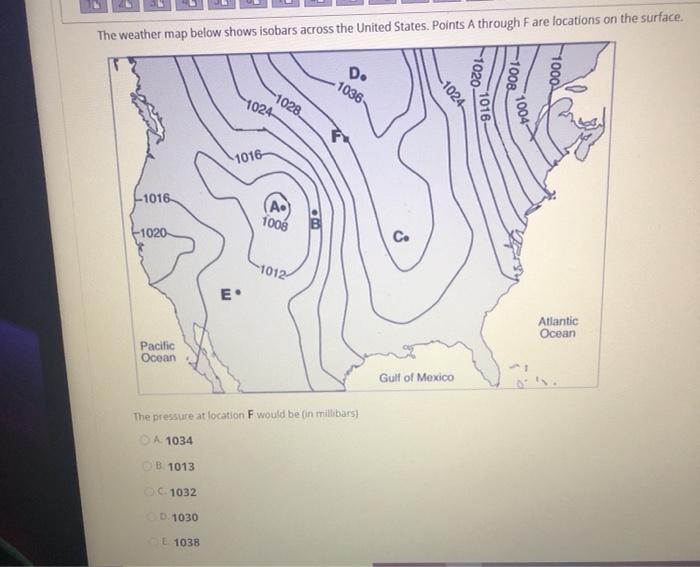 Solved The weather map below shows isobars across the United | Chegg.com