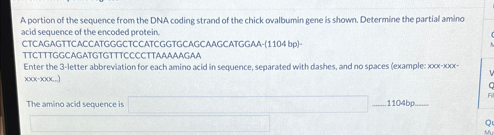 Solved A portion of the sequence from the DNA coding strand | Chegg.com