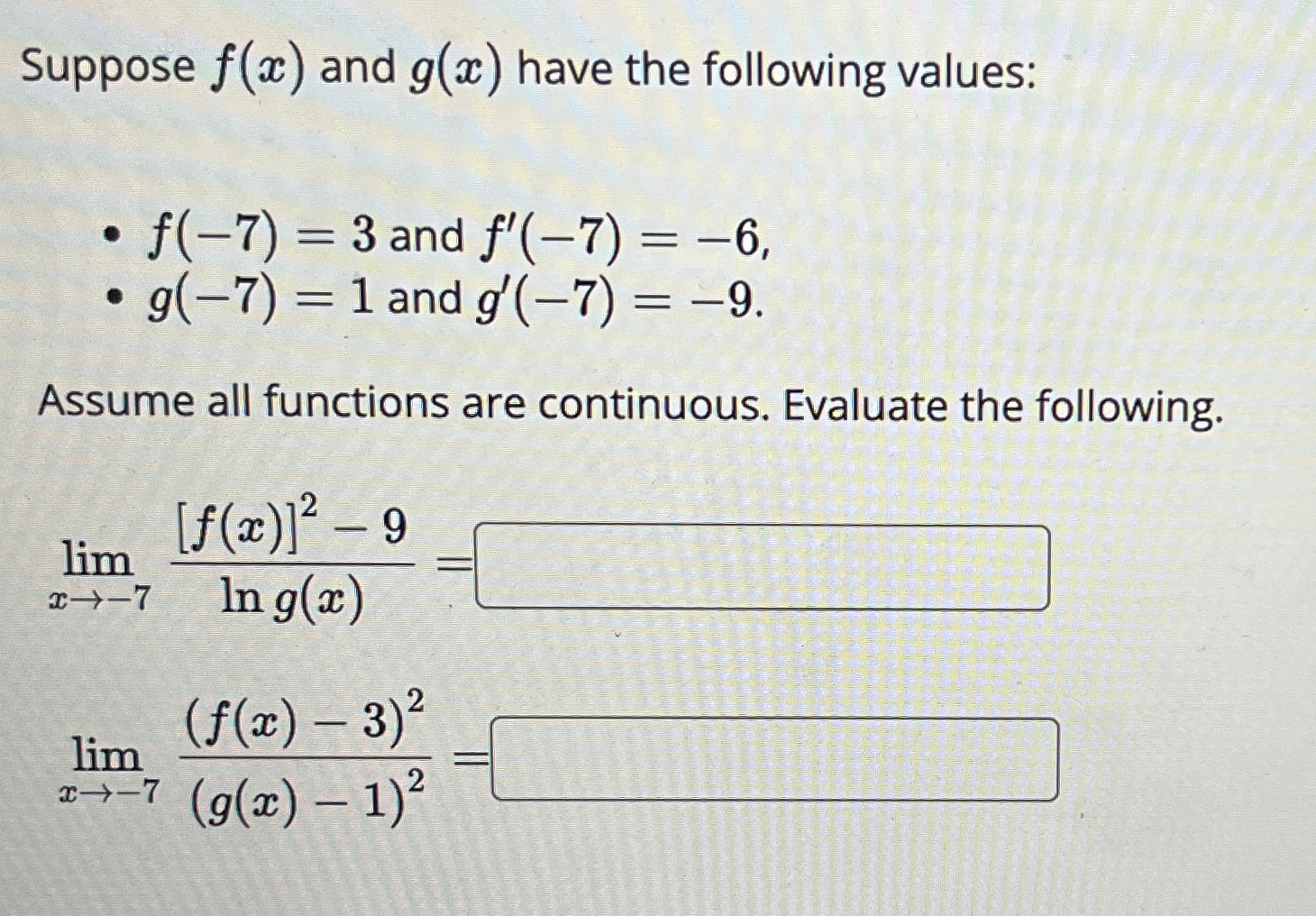 Solved Suppose f(x) ﻿and g(x) ﻿have the following | Chegg.com