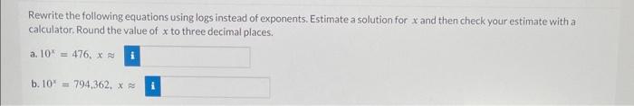 Solved Rewrite the following equations using logs instead of | Chegg.com