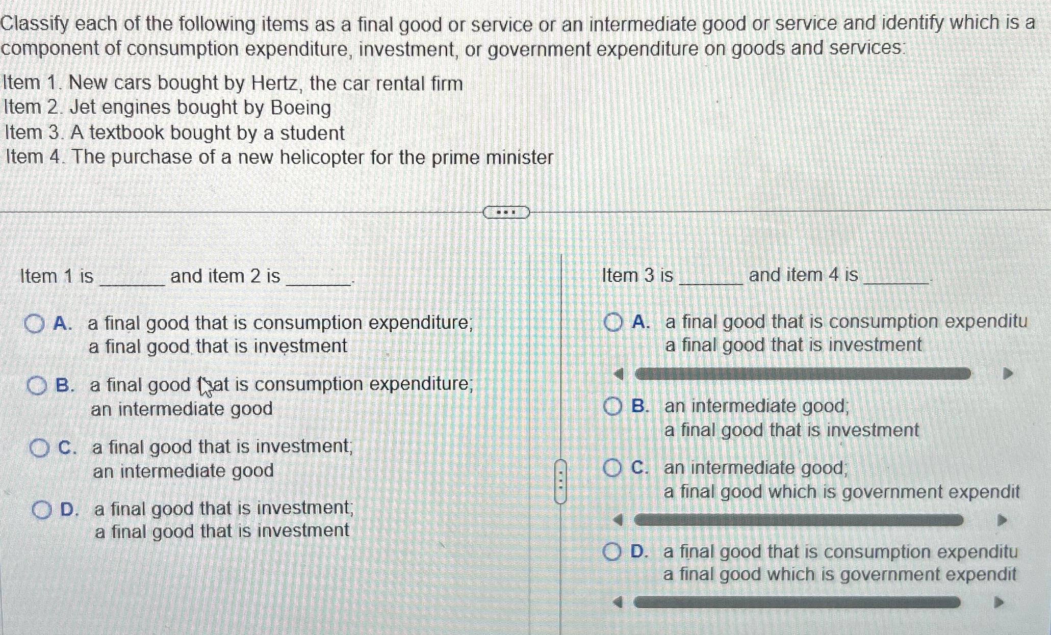 Solved Classify each of the following items as a final good | Chegg.com