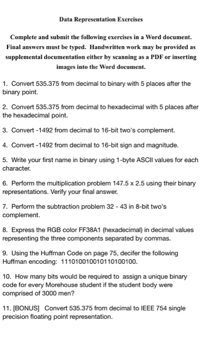 Solved Data Representation Exercises Complete and submit the | Chegg.com