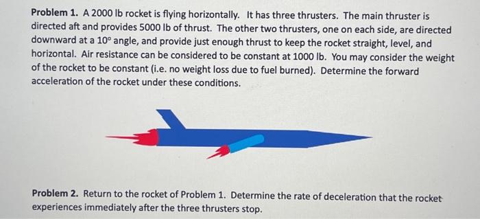 Solved Problem 1. A 2000lb rocket is flying horizontally. It | Chegg.com