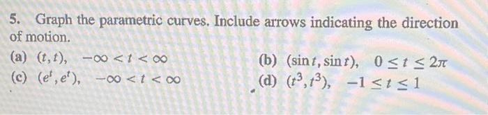 Solved 5. Graph the parametric curves. Include arrows | Chegg.com
