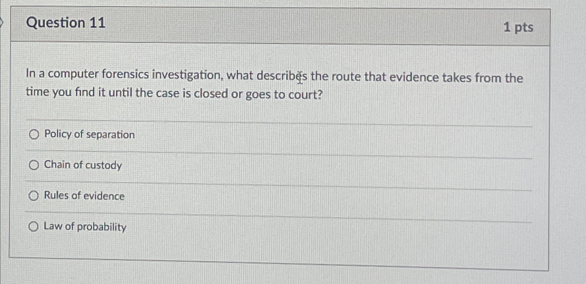 Solved Question 111 ﻿ptsIn a computer forensics | Chegg.com