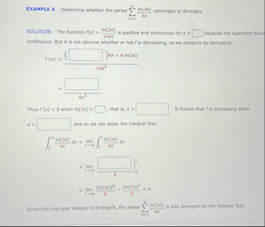 Solved EXAMPLE 4 ﻿Determine whether the series ∑n=1∞ln(3n)4n | Chegg.com