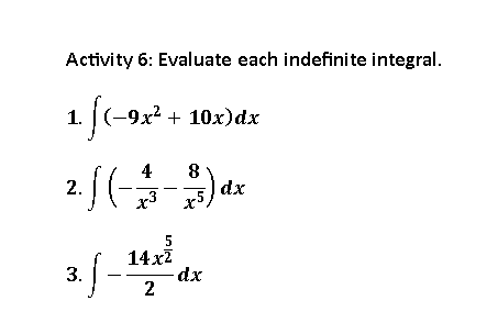 Solved Activity 6: Evaluate each indefinite | Chegg.com