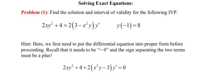 Solved Solving Exact Equations: Problem (1): Find the | Chegg.com