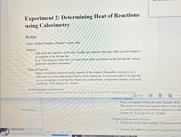 Solved Experiment 2: Determining Heat of Reactions using | Chegg.com