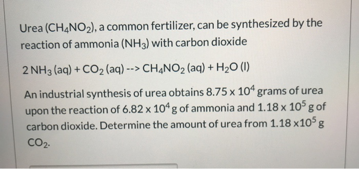 Solved Urea (CH4NO2), a common fertilizer, can be | Chegg.com
