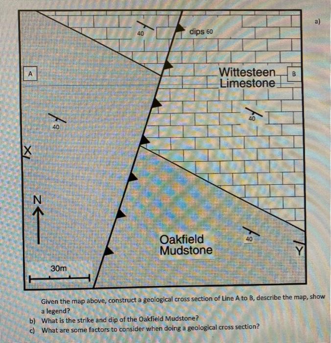Solved Given the map above, construct a geological cross | Chegg.com