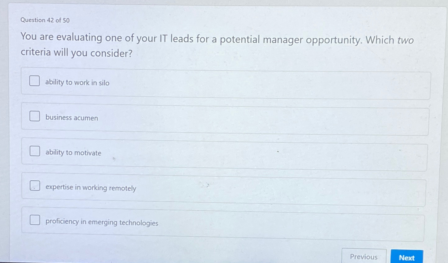 Solved Question 42 ﻿of 50You are evaluating one of your IT | Chegg.com