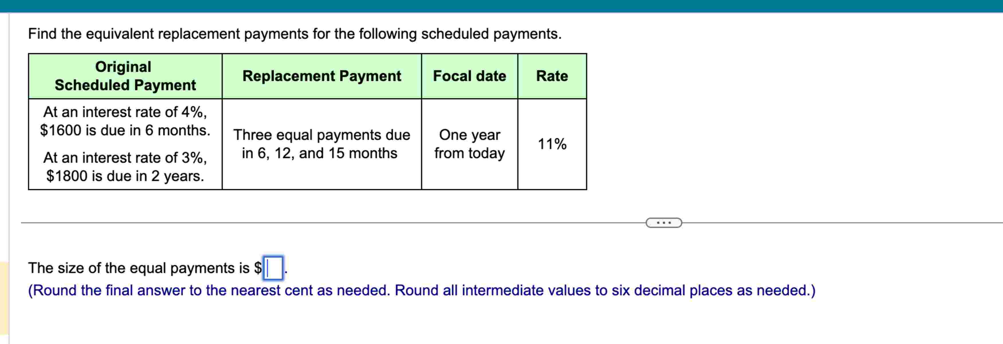 Solved Find the equivalent replacement payments for the | Chegg.com