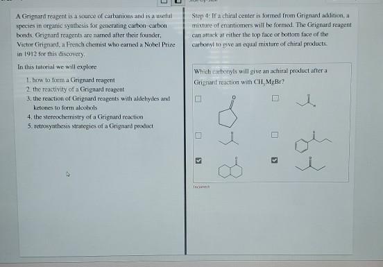 Solved Step 4: If a chiral center is formed from Grignard | Chegg.com