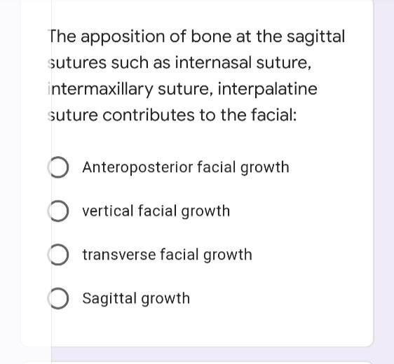 Solved The apposition of bone at the sagittal sutures such | Chegg.com