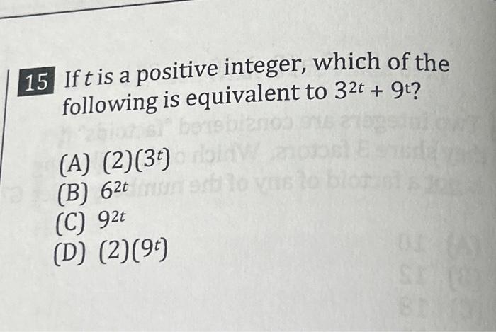 15 If t is a positive integer, which of the following | Chegg.com