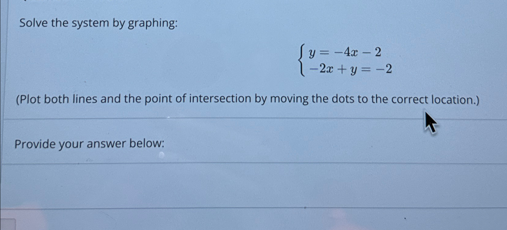 Solved Solve the system by graphing:y=-4x-2-2x+y=-2(Plot | Chegg.com